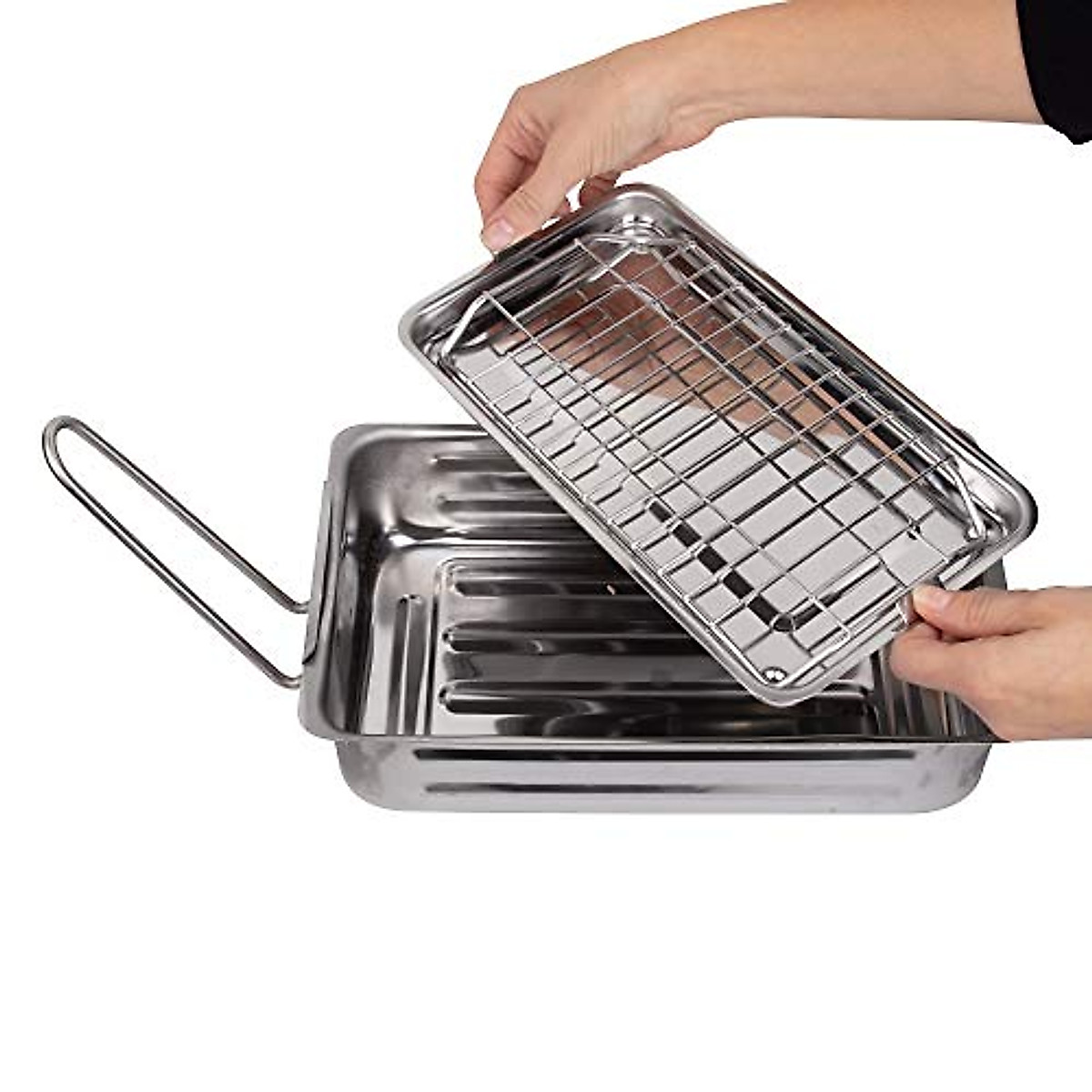 Gourmet Mini Stovetop Smoker - Stainless Steel Smoker Box w/Hickory Smoking Wood Chips - Works On Any Heat Source, Indoor Stovetop or Outdoor BBQ Grill-Great Fathers Day Gift & Grilling Gift for Men