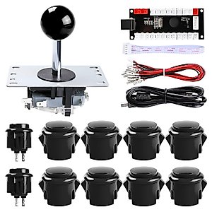 Easyget 1-Player PC Joystick DIY Kit Arcade Joystick DIY Parts,1x Zero Delay USB Encoder + 1x Joystick + 10x Arcade Button for MAME, Raspberry Pi RetroPie DIY, Classic Arcade DIY for Kids - Black