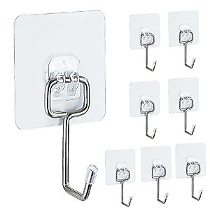 DASITON Large Adhesive Hooks 22Ib(Max) Adhesive Coat Hook Utility Hooks Towel and Coats Hooks, for Home Kitchen Bedroom Bathroom Office (8Pack)