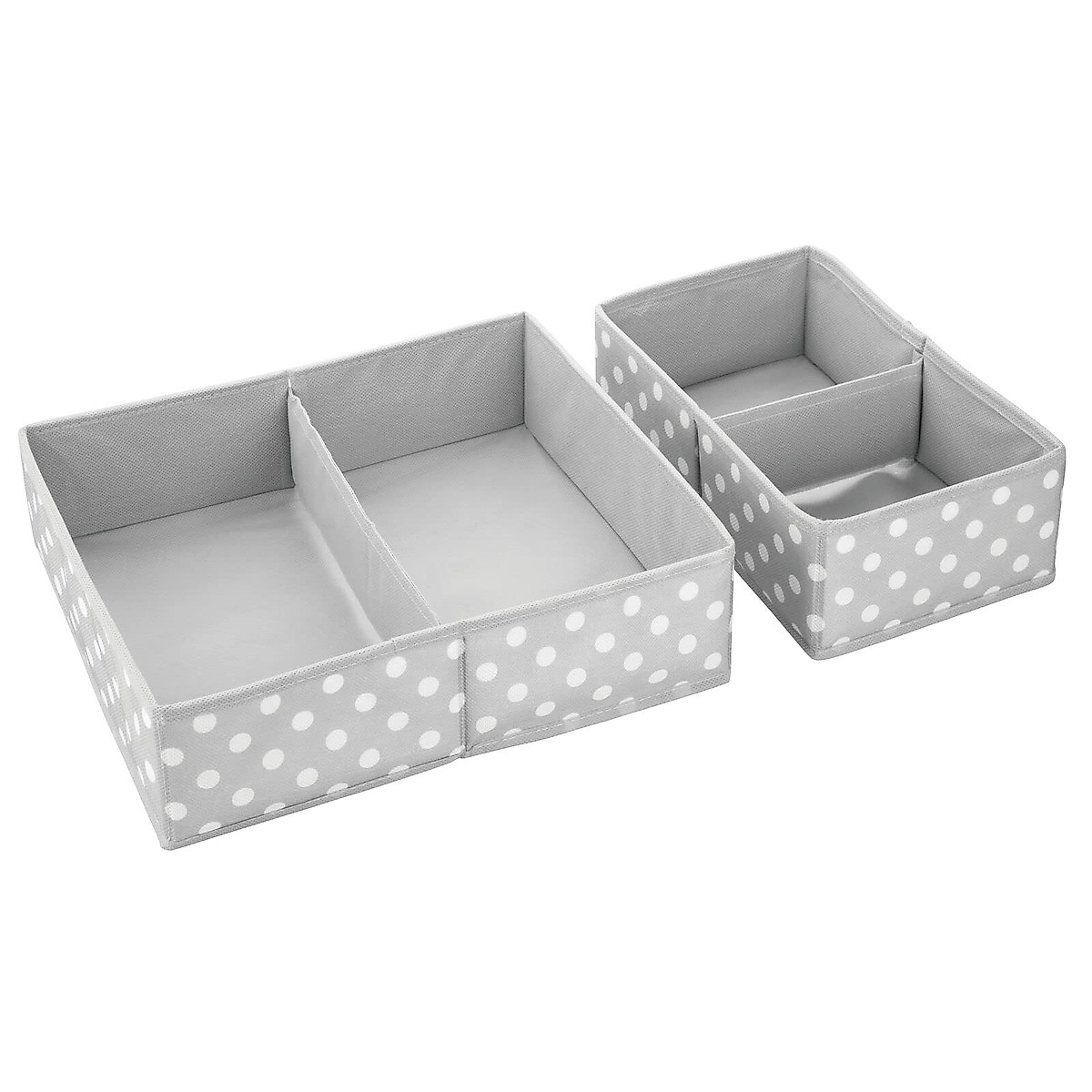 mDesign Fabric Drawer Organizer Bins, Kids/Baby Nursery Dresser, Closet, Shelf, Playroom Organization, Hold Clothes, Toys, Diapers, Bibs, Blankets, Set of 2, 4 Pack, Gray/White Polka Dot