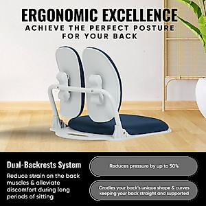 Duorest 【Dual-Backrests】 Ergonomic Floor Chair with Back Support - Meditation Chair, Floor gaming chair, reading chair, Floor Chairs for Adults, Foldable chair (Blue)