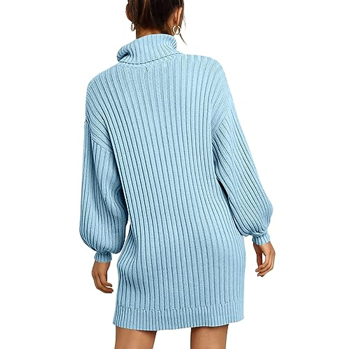 ANRABESS Women Oversized Sweater Dress Turtleneck Batwing Long Sleeve Ribbed Knit Loose 2024 Fall Winter Casual Short Dress A240danlan-M Light Blue