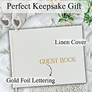 EBEGEE Wedding Guest Book for Wedding Reception, Elegant 9 x 7inch Baby Shower Guest Book with Polaroid Photo Pages and Registy Pages, Gold Foil Lettering Linen Cover, Perfect for Any Celebration