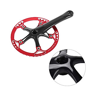 Dilwe Bike Crankset Set, 45T 47T Single Speed Crank Set with 2 Cranks for Folding Bikes Mountain Road Bike (45T-Black + Red)