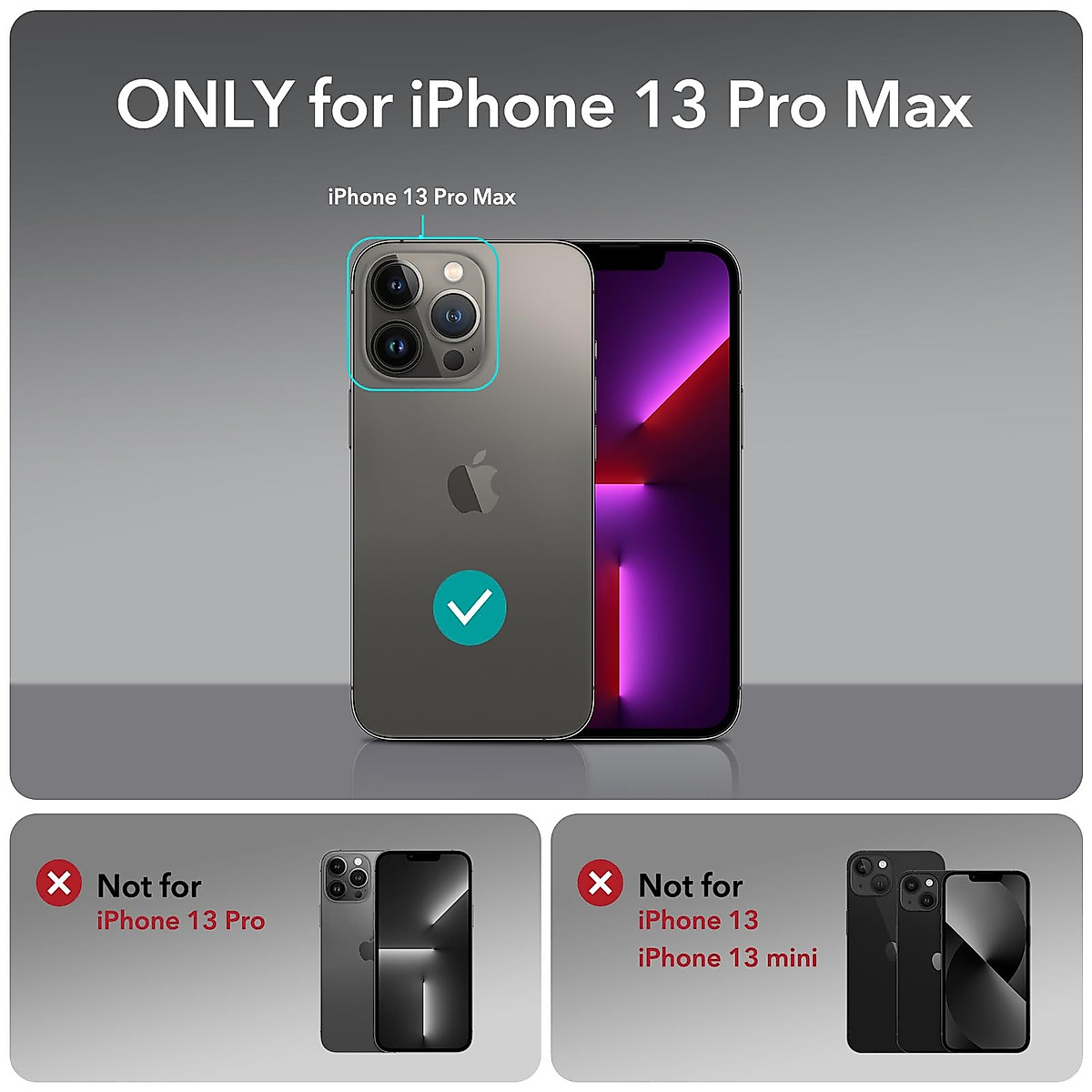 ESR for iPhone 13 Pro Max Case with Stand, Compatible with MagSafe, Full-Body Military-Grade Drop Proof Case with Built-in 9H+ Tempered Glass Screen Protector, Armor Series, Clear Black