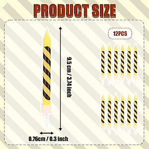 12pcs Construction Birthday Candles, Yellow and Black Striped Charm Candle Construction Themed Birthday Candles for Engineers Present Construction Party Wedding Cake Decoration Kids Supplies