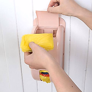 Wall Mounted Plastic Garbage Bag Storage Box Container Self-Adhesive Grocery Bag Holder Saver Dispenser Trash Bags Organizer Recycling Grocery Pocket Containers Hanging Organizer (Green)