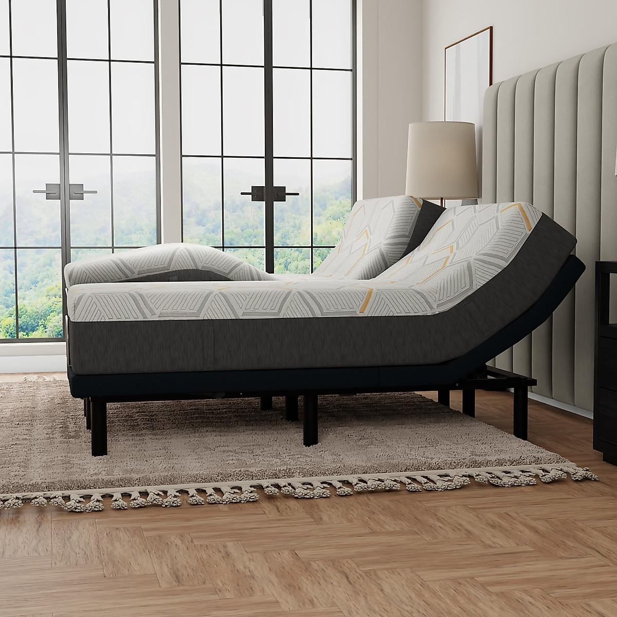 Blissful Nights e5 Adjustable Bed Frame with Head Tilt + 12" Copper Gel Infused Mattress, Massage, Anti-Snore, Zero Gravity, USB Ports, Nightlight, Phone App, Wireless Remote (Split King)