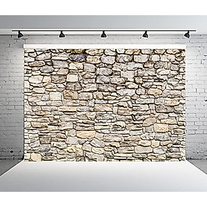 BELECO 10x8ft Fabric Grey Brick Stone Wall Photography Backdrop Rock Stones Video Conference Background Vintage Stone Backdrop Birthday Party Decor Portrait Photoshoot Home Decor Studio Photo Props