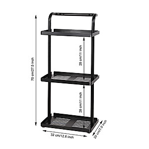 Xiarnotogi Standing Shower Caddy Corner, 3 Tier Bathroom Organizer Shelf with Handle, Storage Shelf, Stand Up Metal Basket Rack for Inside Bathroom, Kitchen, Laundry Room (Matte Black)