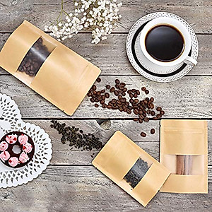 50 Pcs Self Sealing Sealable Packaging Paper Bags Waterproof Transparent Window Brown Stand Up Zipper Pouches Can Reusable for Food Tea Coffee bags Beans Nuts Seeds Dried Fruits Pouch (5.9"x8.6")…