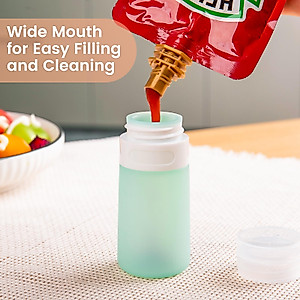 MICEBAY Condiment Squeeze Bottles for Sauces, 2-oz Mini Silicone Salad Dressing Container to Go with Reusable Sandwich Bag, Leakproof Ketchup Bottle for Bento Lunch Box, 4 Pack, Candies