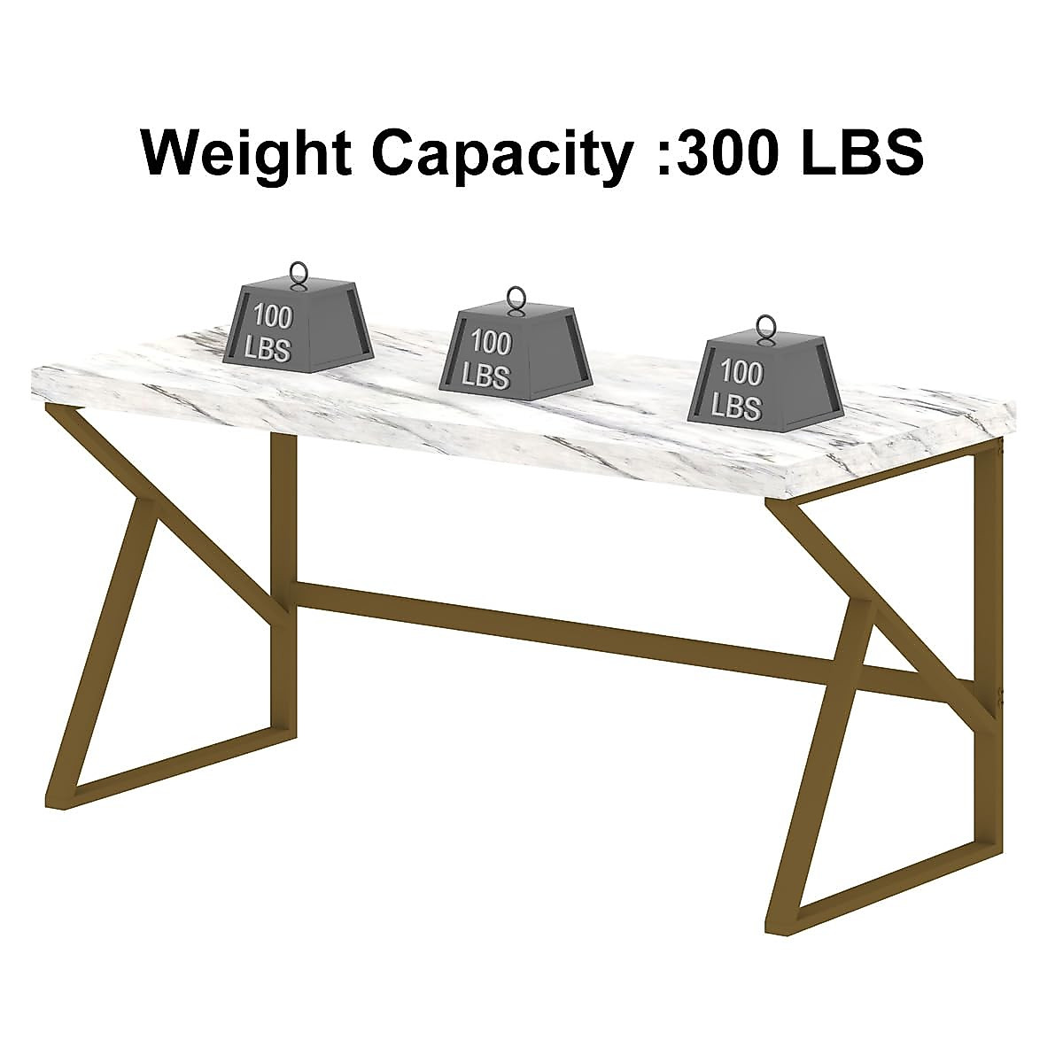 HSH White Faux Marble and Gold Desk, Modern Home Office Executive PC Laptop Computer Desk, Farmhouse Writing Study Work Gaming Table for Bedroom Living Room, Simple Metal Wood Workstation, 55 Inch