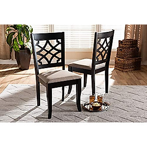 Baxton Studio Mael Dining Chair and Dining Chair Sand Fabric Upholstered and Espresso Brown Finished Wood 2-Piece Dining Chair Set