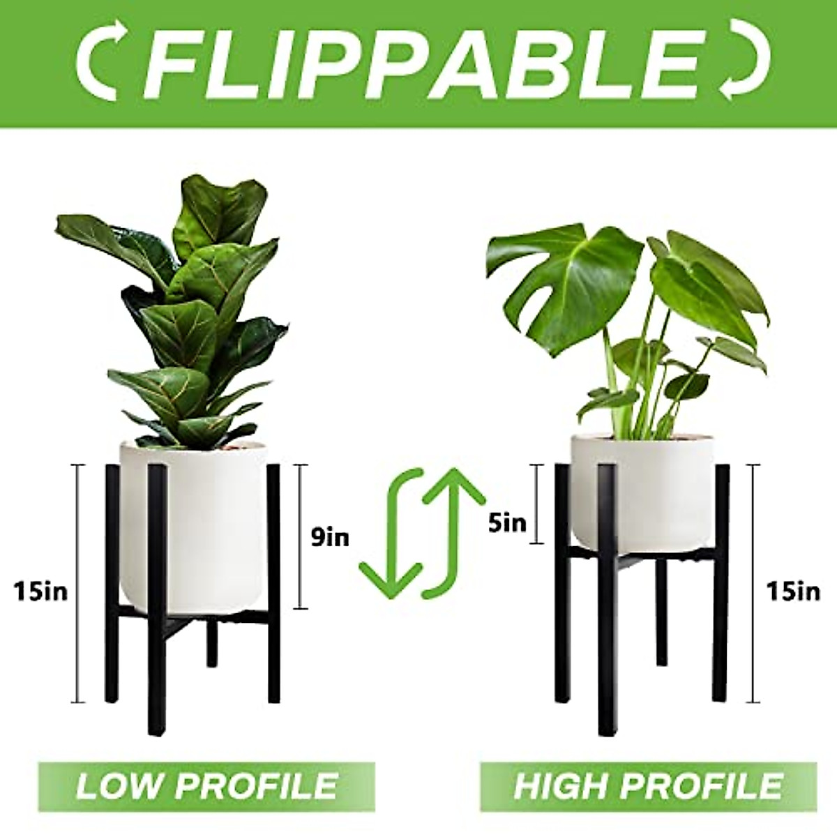 CADANI 2 Pack Metal Adjustable Plant Stand, Mid-Century Plant Stand, Flower Pot Stand with Trays to Fit Different Sized Pots, Heavy Duty Plant Holder Rack for Home Indoor and Outdoor, Black