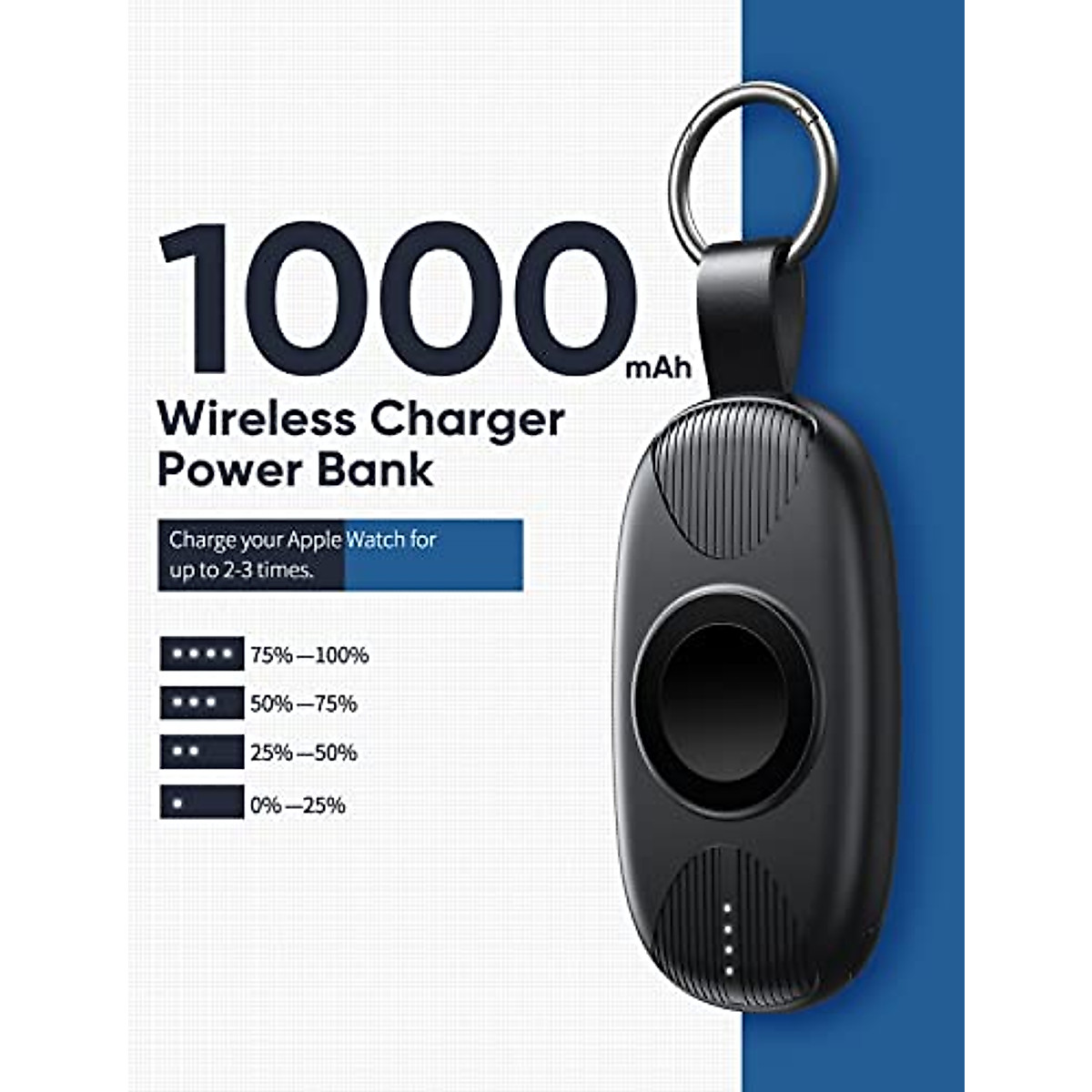 Portable Charger for Apple Watch, 1000mAh Magnetic Keychain Wireless Power Bank Watch Charger for iWatch with 4 LED Indicators, Apple Watch Accessories Compatible for All Apple Watch Series