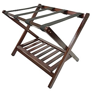 Wholesale Hotel Products Wooden Luggage Rack for Guest Room with Shoe Shelf - Fully Assembled Luggage Stand with Storage Shelf Foldable, Solid Wood Walnut -