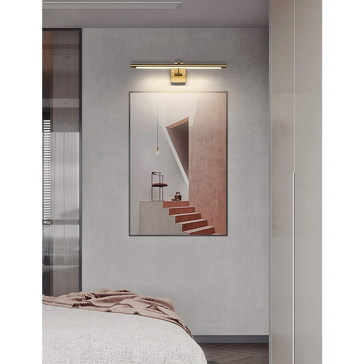 LED Picture Light Fixtures 24.4 Inches, Full Metal Artwork Wall Lamp with Single Swing Arm, 14W (70W Eqv.), Hardwire Connection, Non-Dimmable, 3000K Warm White, CRI80+, Golden-Like Brass Finish