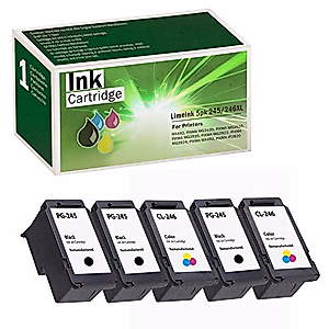 Limeink 5 Pack Remanufactured PG-245XL CL-246XL High Yield Ink Cartridges (3 Black, 2 Color) for Pixma iP2820 MG2420 MG2520 MG2920 MG2922 MG2924 MX492 Shows Accurate Ink Level