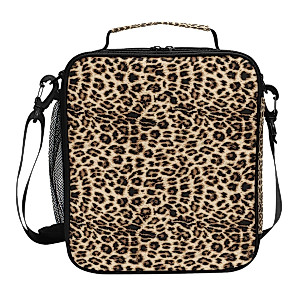 Leopard Print Lunch Box Leopard Snakeskin Zebra Pattern Insulated Lunch Bag Fashion Wild Animals Reusable Cooler Meal Prep Bags Lunch Tote with Shoulder Strap for School Kids Girls Boys Office