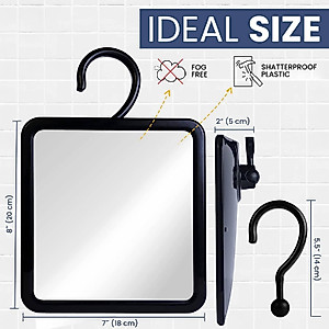 MIRRORVANA Dual Anti Fog Shower Mirror for Shaving with Hook for Hanging and Fogless Shatterproof Surface - Fill Back Chamber/Reservoir with Hot Water for Fog Free Shave (8" x 7", Black)
