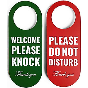 Do Not Disturb Door Hanger Sign 2 Pack (Green/Red Double Sided) Please Do Not Disturb on Front and Welcome Please Knock on Back Side, Ideal for Office Home Clinic Dorm Online Class and Meeting Session