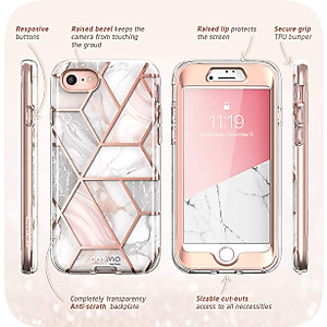 i-Blason Cosmo Series Case for iPhone SE 2022 (3rd Gen)/iPhone SE 2020 (2nd Gen)/iPhone 7/iPhone 8, Stylish Protective Bumper Case with Built-in Screen Protector (Marble)
