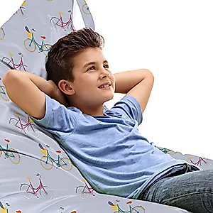 Lunarable Bicycle Lounger Chair Bag, Summer Season Activity Themed Pattern Hand Drawn Bikes on Pastel Colored Background, High Capacity Storage with Handle Container, Lounger Size, Multicolor