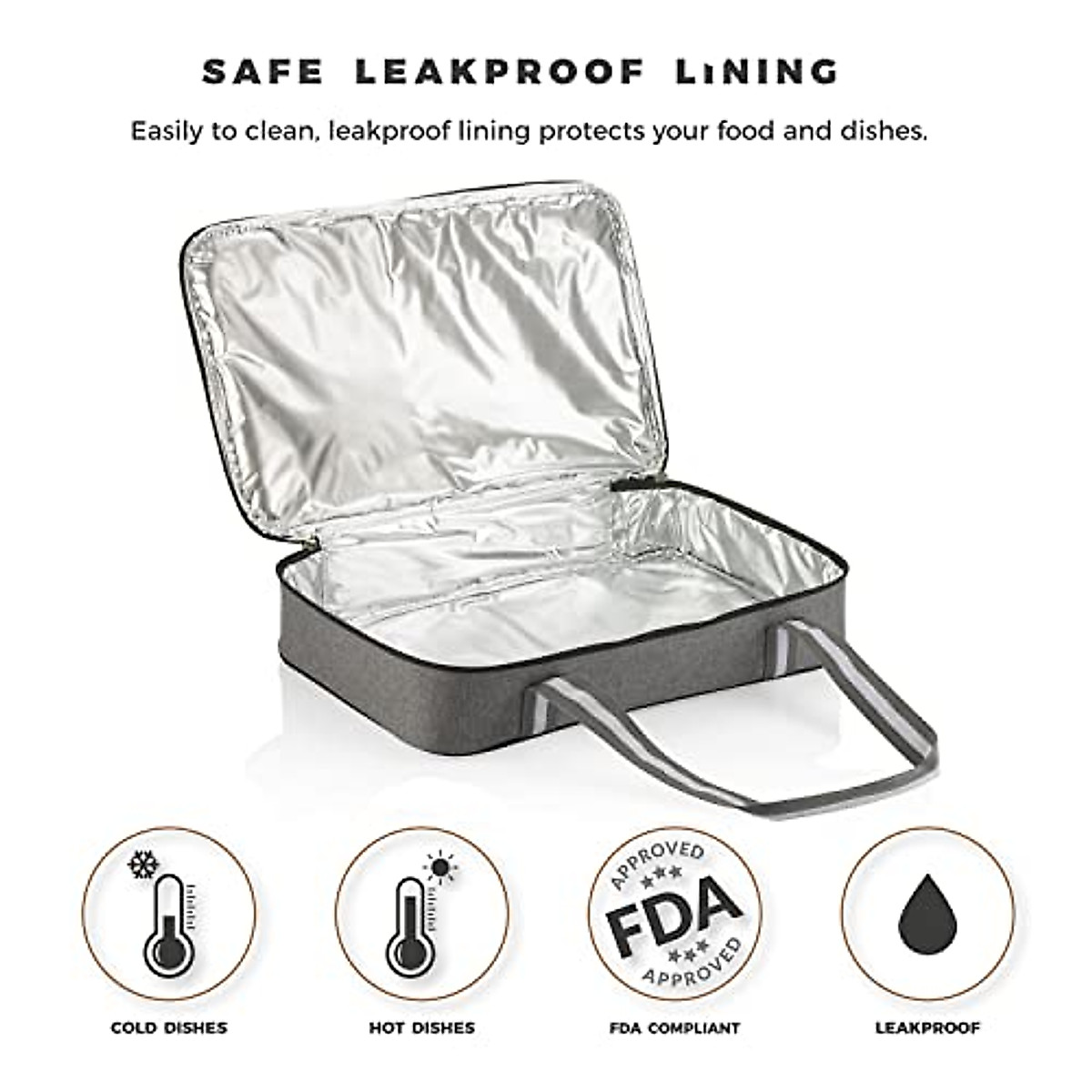 Stack Store Plus More Gray Insulated Casserole Carrier for Hot or Cold Food, Lasagna Holder for Picnic, Potluck, Cookout – Fits 9”x13” or 11”x15” Baking Dish – Thermal Tote