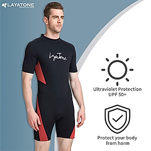 LayaTone Mens Shorty Wetsuit 3mm Neoprene Diving Suit with Back Zipper, Adults Shorty Wetsuits for Swimming Diving Snorkeling Kayaking
