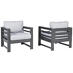 Signature Design by Ashley Outdoor Amora HDPE Patio Lounge Chair, 2 Count, Charcoal Gray