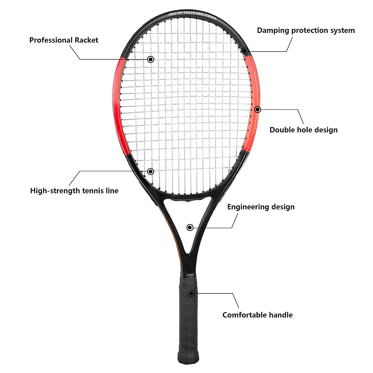 KEVENZ Tennis Racket with Carrying Bag, Professional Training Tennis Racquet for Women, Men and Adults, Lightweight and Shock Proof, Orange