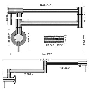 HOMHII Wall Mount Pot Filler Faucet,Folding Stretchable Kitchen Faucet with Double Joint Swing Arm,Stainless Steel Delta Pot Filler Faucet (‎Brushed Stainless Steel)