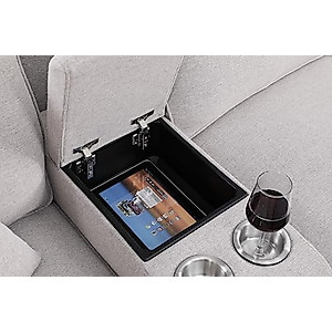 WOODRK Upholstered Sectional Sofa Set with Ottoman and Mobile Armless Chairs, Linen Couch with 2 Cup Holders, USB Ports and Storage Space, for Living Room, Apartment, Light Gray