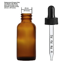 Calibrated Glass Eye Dropper Caps for 1 oz/ 30 ml Bottle fits 20-400 Neck finish (Pack of 6)