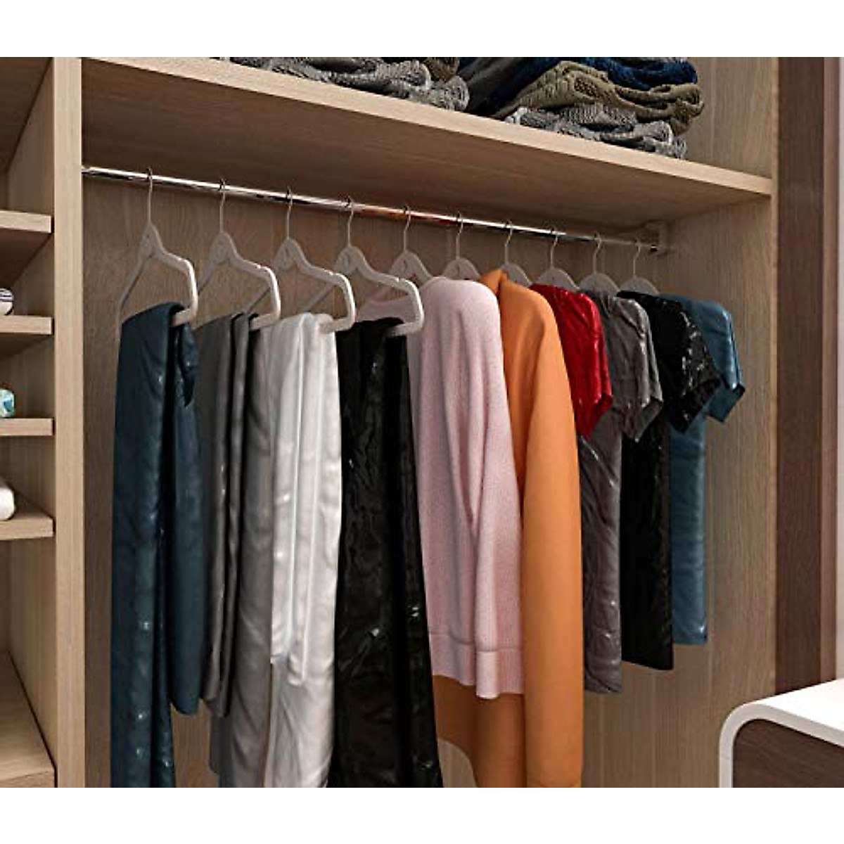 TQVAI 50 Pack Cascading Velvet Hangers with Chrome Hooks Ultra Thin No Slip Clothes Hangers, Beige