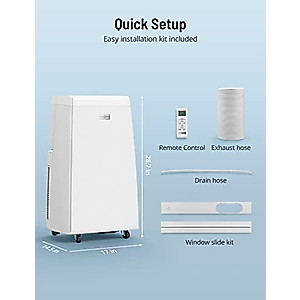 Portable Air Conditioner, Paris Rhône 10000 BTU 3-in-1 Portable Ac Air Conditioner, Fan, Dehumidifier with 3 Fan Speeds, 24H Timer, Remote, Air Conditioner Portable for Room up to 350 Sq. ft