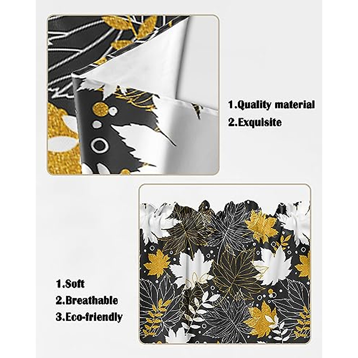Autumn Maple Leaves Swag Curtains for Living Room/Kitchen/Bedroom/Bathroom, Yellow White Gold Leaf Black Backdrop Swag Valance Curtains Short Half Kitchen Topper Curtains Window Swag 2 Panels 28x36