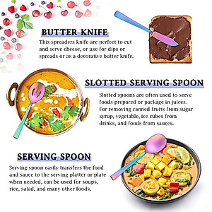 Herogo 5-Piece Matte Rainbow Stainless Steel Serving Utensils Set, Metal Square Hostess Serving Set for Catering Banquet Buffet Party Camping Kitchen Restaurant, Dishwasher Safe