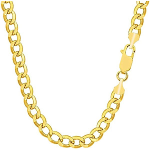The Diamond Deal 10k Hollow Yellow Gold 4.4mm Shiny Hollow Cuban Comfort Curb Cuban Chain Necklace for Pendants and Charms with Lobster-Claw Clasp (22" And yellow-gold)