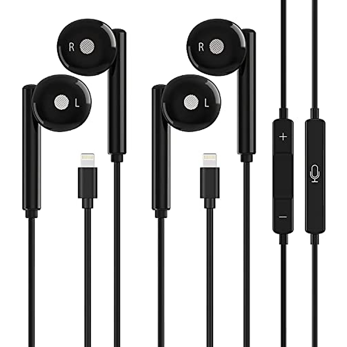 [MFi Certified] 2Pack Earbuds iPhone Earphones Wired Headphones Noise Isolating Stereo Bass with Built-in Microphone and Volume Control Compatible with iPhone 14 13 12 11 Pro Max Mini Plus SE X XS 8