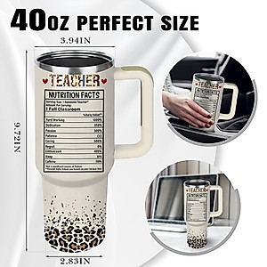 Teacher Gifts for Women, 40oz Teacher Tumbler with Handle, Teacher Appreciation Week Gifts, Best Teachers Gifts Ideas for Birthday Christmas Graduation Back to School Teacher Nutrition Facts Cup