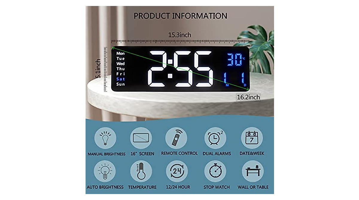 Large Digital Wall Clock with Remote - Ashionee