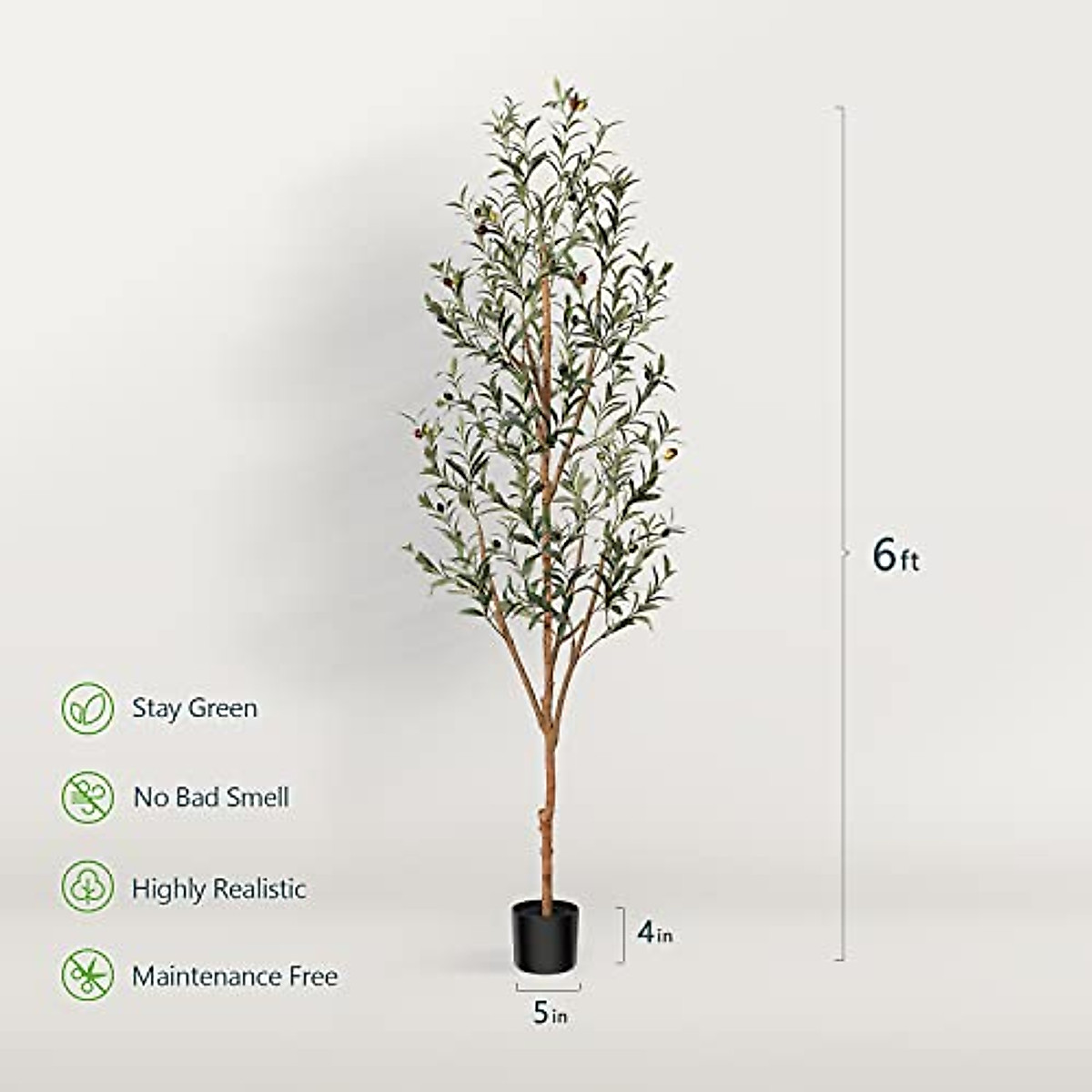 Kazeila Artificial Olive Tree 6FT Tall Faux Silk Plant for Home Office Decor Indoor Fake Potted Tree with Natural Wood Trunk and Lifelike Fruits