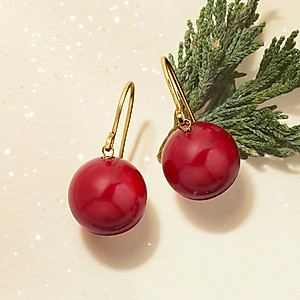 Ross-Simons 12mm Red Coral Bead Drop Earrings in 14kt Yellow Gold