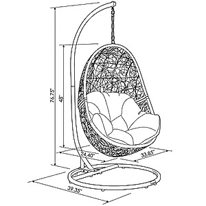 Zuri Furniture Modern Reef Black Basket Swing Chair Teal Cushion with Stand