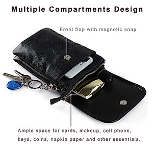 WITERY Leather Crossbody Cell Phone Purse for Women- Black Lightweight Small Cross Body Cell Phone Wallet Pouch Shoulder Bag with Shoulder Strap