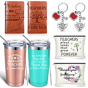 Sabary 8 Pieces Novelty Teacher's Day Appreciation Gifts Set for Women, 20 oz Travel Tumbler with Straws Brushes and Lids, Teacher Makeup Bag Cosmetic Bag, Teacher Keychain, Teacher Leather Journal