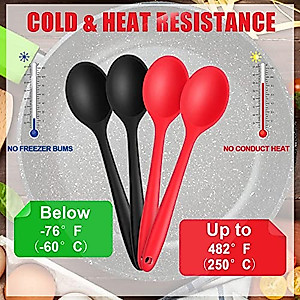 Patelai 4 Pieces Small Multicolored Silicone Spoons Nonstick Kitchen Spoon Silicone Serving Spoon Stirring Spoon for Kitchen Cooking Baking Stirring Mixing Tools (Red, Black)