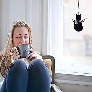 BOXCASA Handmade Black Cat Memorial Gifts - Stained Glass Pet Sympathy Gift with Angel Wings, Window Hanging Memorial Decor for Cat Lovers (Loss of Pet, Rainbow Bridge)